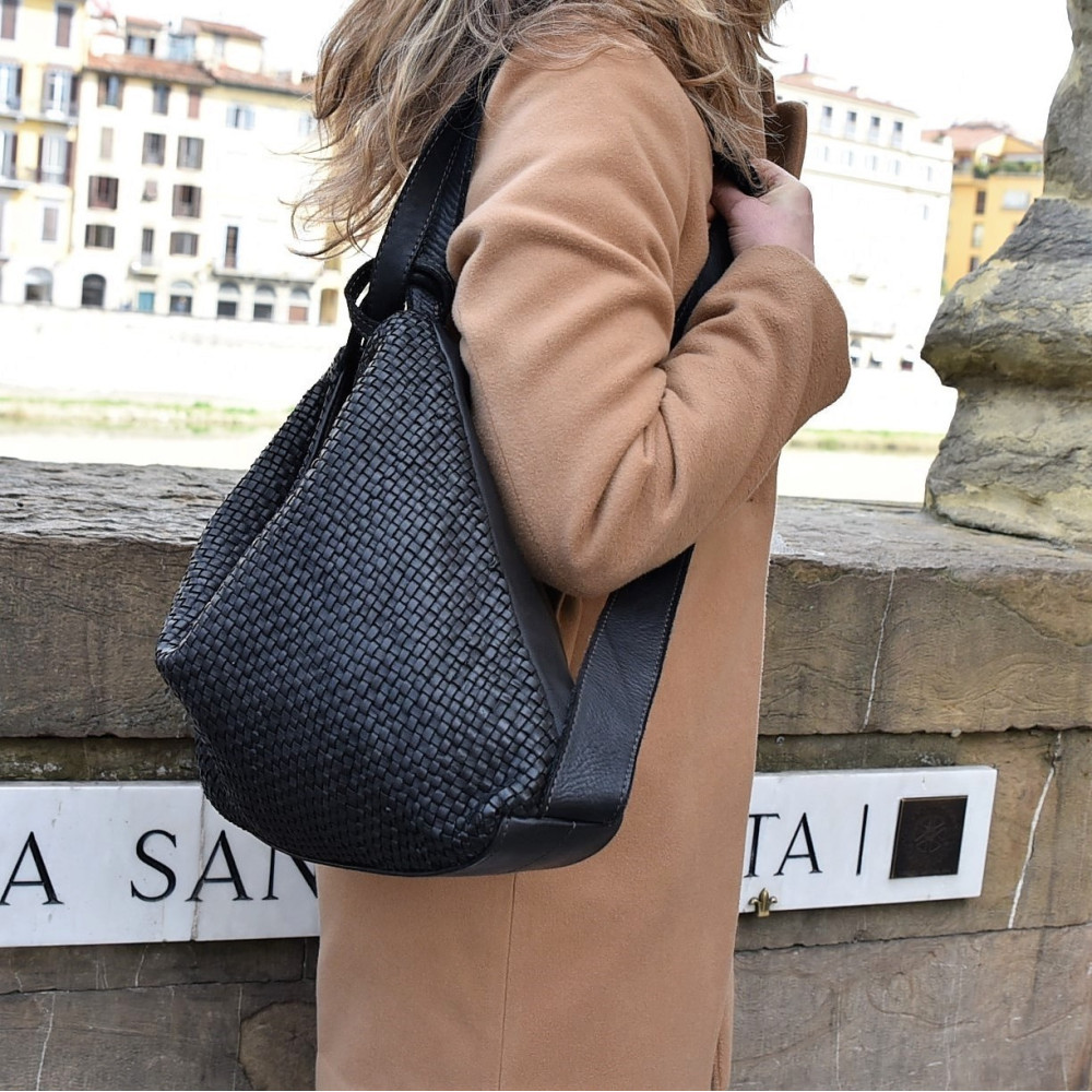 Washed Leather handbag Color Black