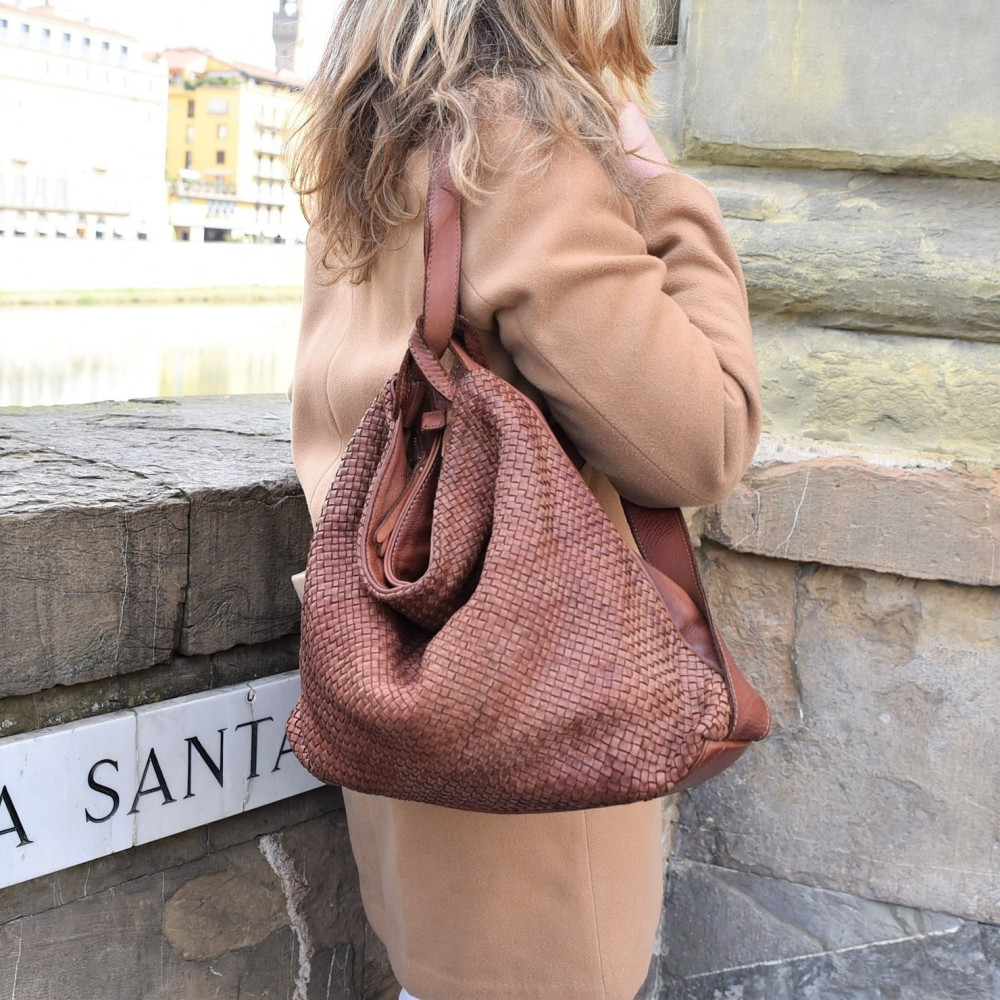 Washed Leather handbag Color Medium Brown