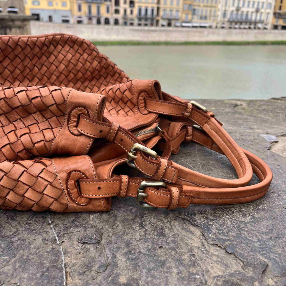 Borsa in Pelle Lavata Colore Marrone Cuoio